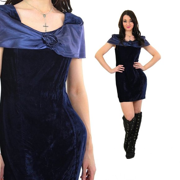 Vintage | Dresses | Vintage 9s Goth Prom Dress Short Velvet Size 1 ...